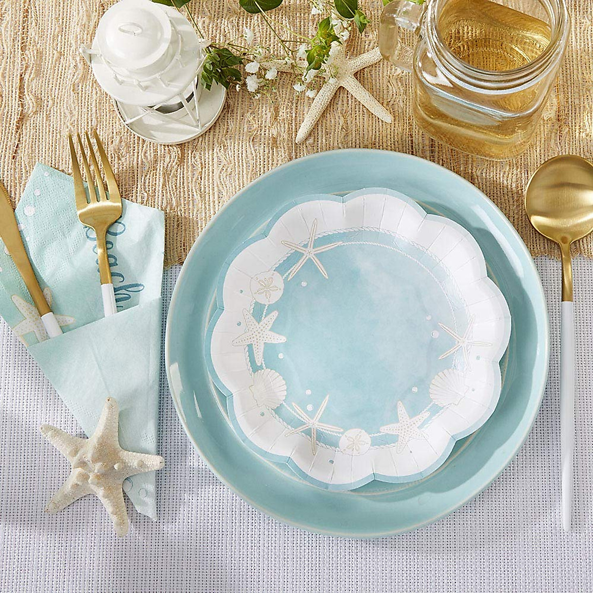 Kate Aspen Beach Party 7 in. Decorative Premium Paper Plates (350 GSM weight -Set of 16) - Perfect for Bridal Showers and Weddings