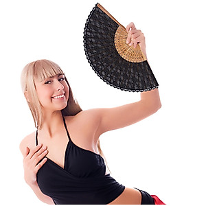 Amajiji Chinese/Japanese Vintage Retro Style Bamboo Wood Silk Folding Hand Fan for women HBSY (23cm) (006)