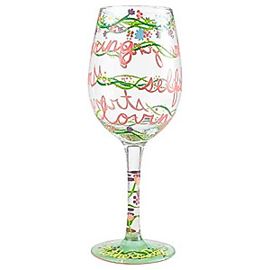 Enesco Designs by Lolita Mom Everyday Hand-Painted Artisan Wine Glass, 1 Count (Pack of 1), Multicolor