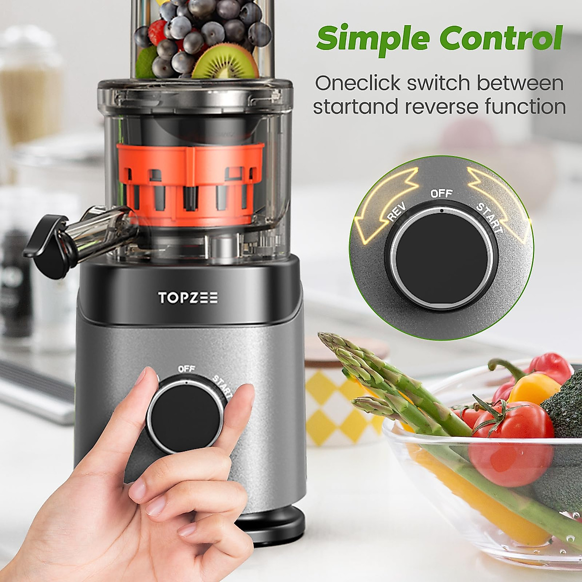 Cold Press Juicer, Slow Masticating Machines with Extra Large Feed Chute Fit Whole Fruits & Vegetables Easy Clean Self Feeding Effortless for Batch Juicing, High Juice Yield, BPA Free, Black