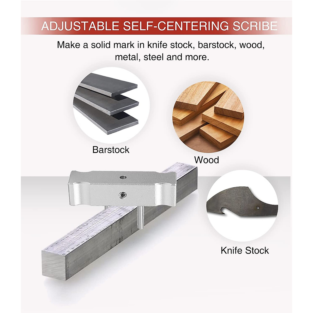 sixcow Aluminum Self Centering Scribe Doweling Jig, Center Scribe Scriber, Marking Centerline Tool for Knife, Metal, Barstock, Wood, etc