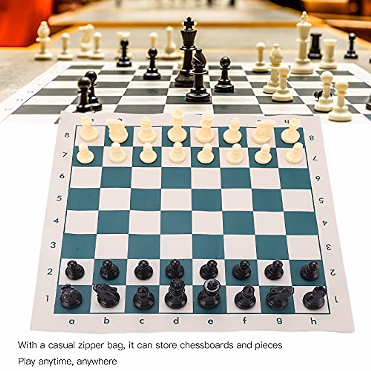YEmirth Portable Chess & Checkers Set, 2 in 1 Travel Board Games for Kids and Adults, Folding Roll up Chess Game Sets,Tournament Thick Mousepad Mat with Storage Bag