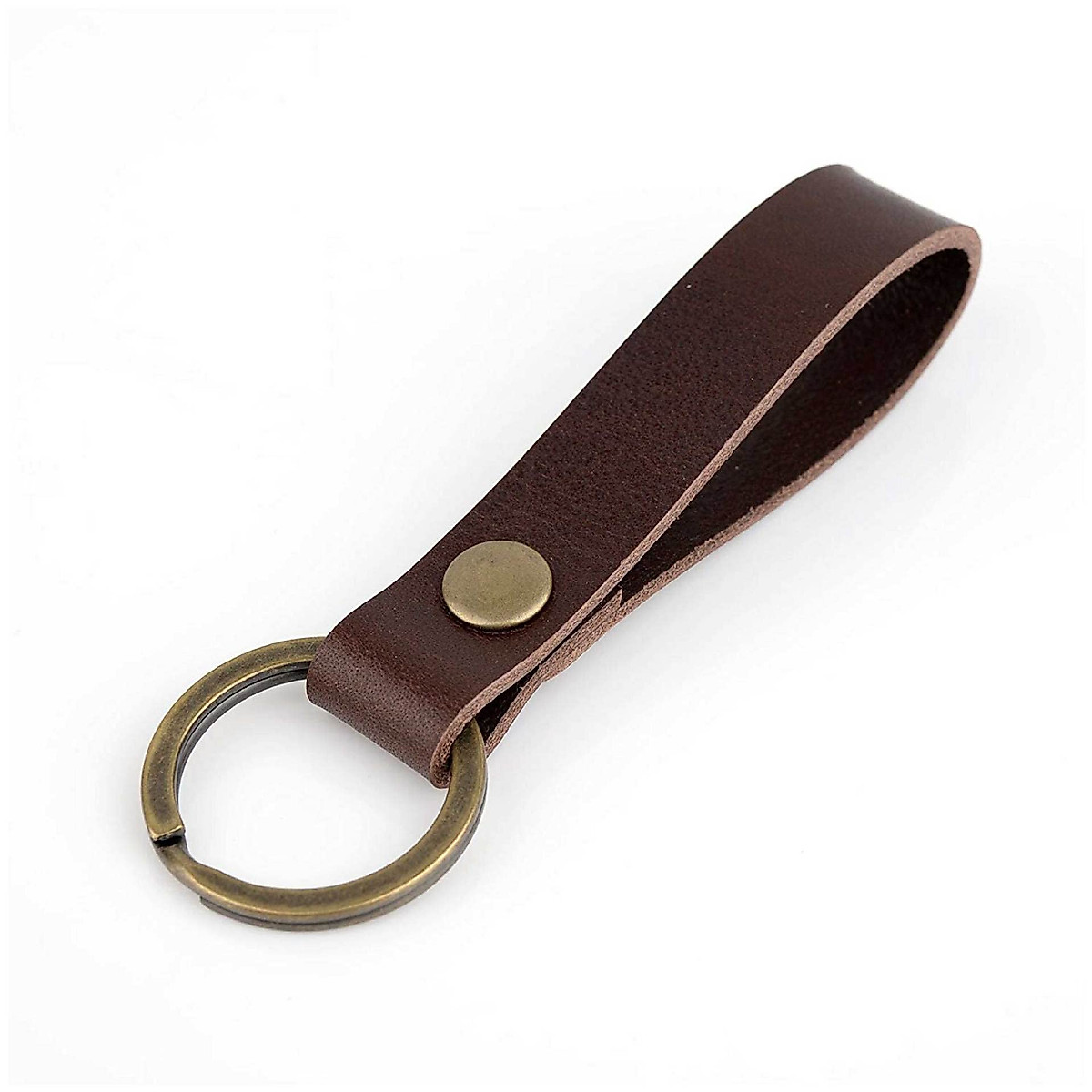 Zittop Leather Keychain POB Solid Metal Bronze Handcraft Key Ring Lanyard Handmade (Coffee colour)