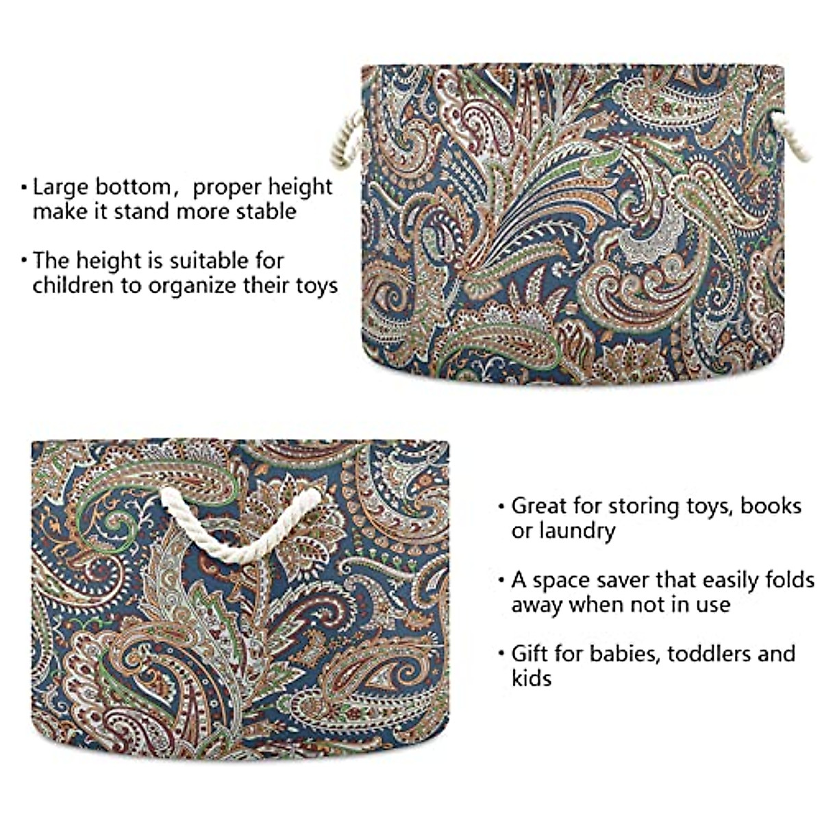 ALAZA Indian Ethnic Paisley Pattern Storage Basket Gift Baskets Large Collapsible Laundry Hamper with Handle, 20x20x14 in