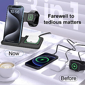 Wireless Charger,VNBBT 3 in 1 Wireless Charging Station Foldable for Apple iPhone/iWatch/Airpods,iPhone 15 14,13,12,11(Pro,Pro Max)/XR/XS/X/8(Plus),iWatch Ultra 9 8 7 6 SE 5 4 AirPods(No Adapter)