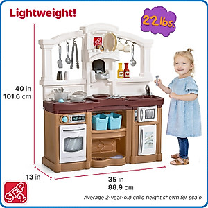 Step2 Fun with Friends Kids Kitchen Playset, Indoor/Outdoor Kitchenette, Interactive Play with Lights and Sounds, Durable Plastic, Includes 25 Piece Toy Accessories, Toddlers 2+ Years Old, Tan