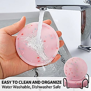 YOFRI Drink Coasters with Holder, Cute Non-Slip Silicone Coasters, Glow in Dark, Tabletop Protection, Cup Coasters for Drinking Glasses, Desk Coasters in Office, Patio, Table Coaster Set, 6 pcs, Pink