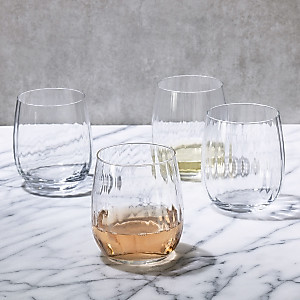 Mikasa Gail Optic Set of 4 Double Old Fashioned Stemless Glasses, 16-Ounce, Clear