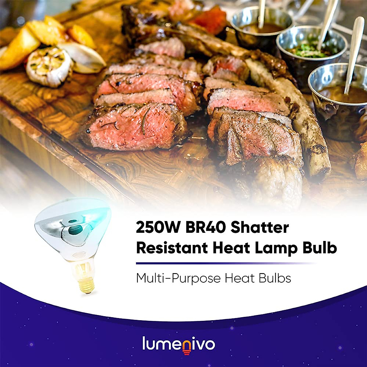 lumenivo 250W BR40 Heat Lamp Bulb Clear Heat Lamp - Bathroom Heat Lamp - Food Warmer Bulbs - Infrared Heat Light Bulb Flood Reflector Lamp with E26 Base - 120-130V