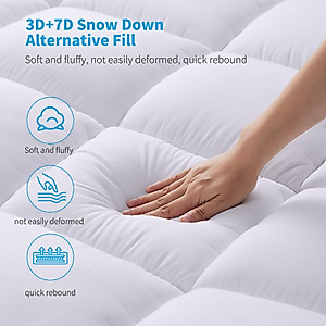 MASVIS Mattress Topper with Flat Sheet and Pillowcases - Queen Size Extra Thick Mattress Pad Cover for Back Pain - Soft Bedding Sheet - Overfilled Plush Pillow Top with 8-21 Inch Deep Pocket - White