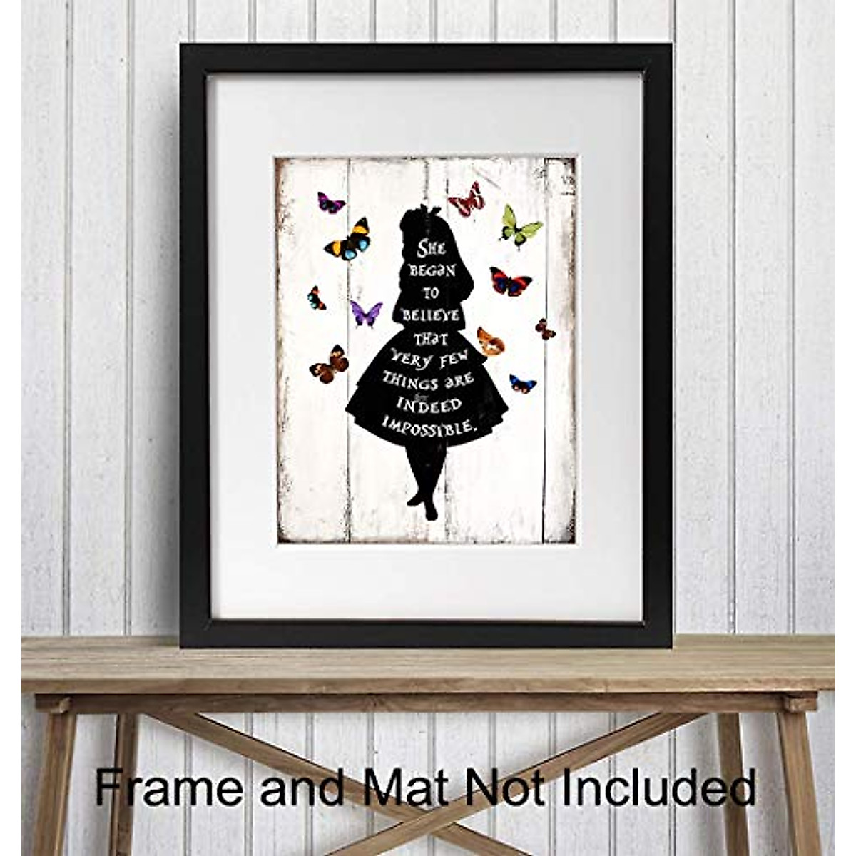 Rustic Home Decor, Alice Wonderland - 8x10 Photo - Shabby Chic Butterfly Wall Decor for Bedroom, Kids, Baby or Girls Room, Nursery Decor - Vintage Farmhouse Wall Art, Motivational Gift for Women