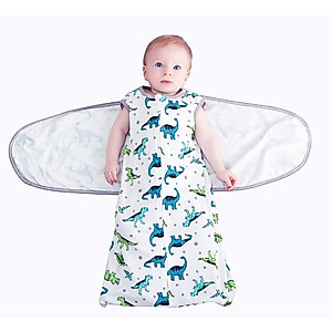 AugTwig Baby Sleepsack Swaddle 3-Way Adjustable Wearable Blanket Boy and Girl,100% Cotton,6-12 Months(Green Dinosaur)