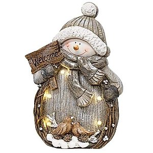 A Cheerful Giver Welcome Snowman with LED Lights- Silver Collectible Christmas Figurine - Seasonal Home Décor - Holiday Table Top Decoration - Poly-Resin Ornament