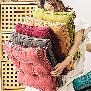 SUCADA Modern Velvet Chair Pads,Square Lumbar Back Support Seat Cushion Cozy Soft Seat Pad with Ties,Corduroy for Kitchen Garden Living Room Dining Office-Dark Gray a 43x43cm+43x30cm