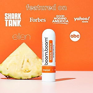 BoomBoom Nasal Stick (4 Pack) | Vapor Flow Technology | Better Breathing + Natural Focus | Cool Refreshing Sensation | Premium Essential Oils + Menthol Inhaler (Mint, Wintermint, Tropical, Lavender)