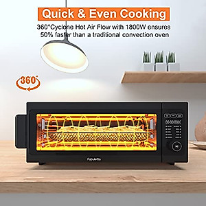 Air Fryer Toaster Oven Combo - Fabuletta 10-in-1 Countertop Convection Oven 1800W, Flip Up & Away Capability for Storage Space, Oil-Less Air Fryer Oven Fit 12" Pizza, 9 Slices Toast, 5 Accessories