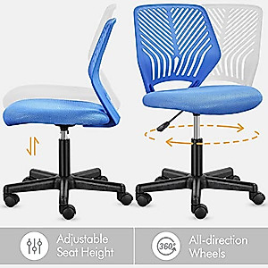 Yaheetech Students Desk Chair Low-Back Armless Study Chair Swivel Task Chair Cute Bedroom Chair with Lumbar Support Adjustable Height for Youth, Blue