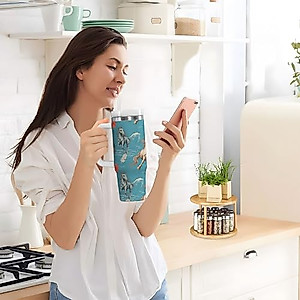 Burbuja Running Horses Hibiscus 40oz Insulated Tumblers with Handle and Straw Lid, Double Wall Stainless Steel Travel Mug Leak-Proof, BPA Free, Gift for Mom Dad