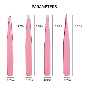 Tirdkid Tweezers Set 4-piece, Professional Stainless Steel Tweezers, Precision Tweezers for Eyebrows, Facial Hair, Ingrown Hair, Splinter, Blackhead and Tick Remover (PINK)