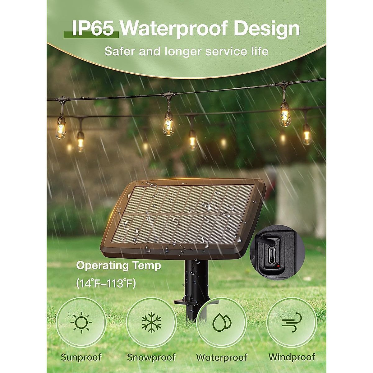 addlon 54FT(48+6) Solar String Lights Outdoor Waterproof with USB Port & Remote Control Dimmable Solar Patio Lights IP65 Solar Powered Edison LED Bulbs for Outside Bistro Camping