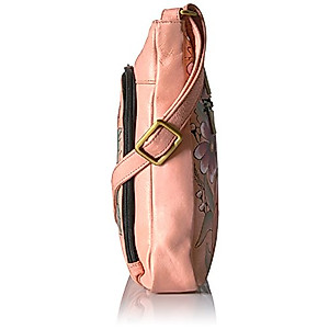 Anna by Anuschka Women's Genuine Leather Medium Triple Pocket Cross Body | Hand Painted Original Artwork | Vintage Garden