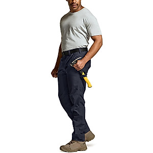 CQR Men's Ripstop Work Pants, Water Resistant Tactical Pants, Outdoor Utility Operator EDC Straight/Cargo Pants, Straight Police Navy, 44W x 30L