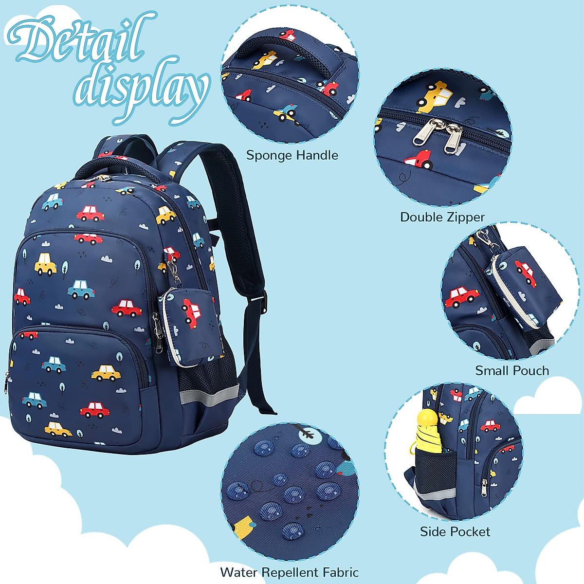 MIRLEWAIY Boys Backpack Purse Set Kids Space Rocket Printed School Bag 15.7 inch Multipocket Bookbag With Insulated Lunch Box And Coin Pouch, Dark Blue Rocket