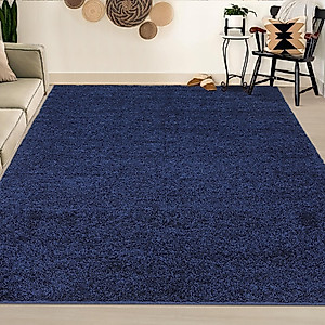 JOLENE.K Shag Rug 5x8 Rug Fluffy Rug for Living Room Blue Rug Bedroom Rug Solid Color Thick Carpet Non Slip No Shedding Shaggy Rug Throw Rugs, 5'x8' Navy Blue