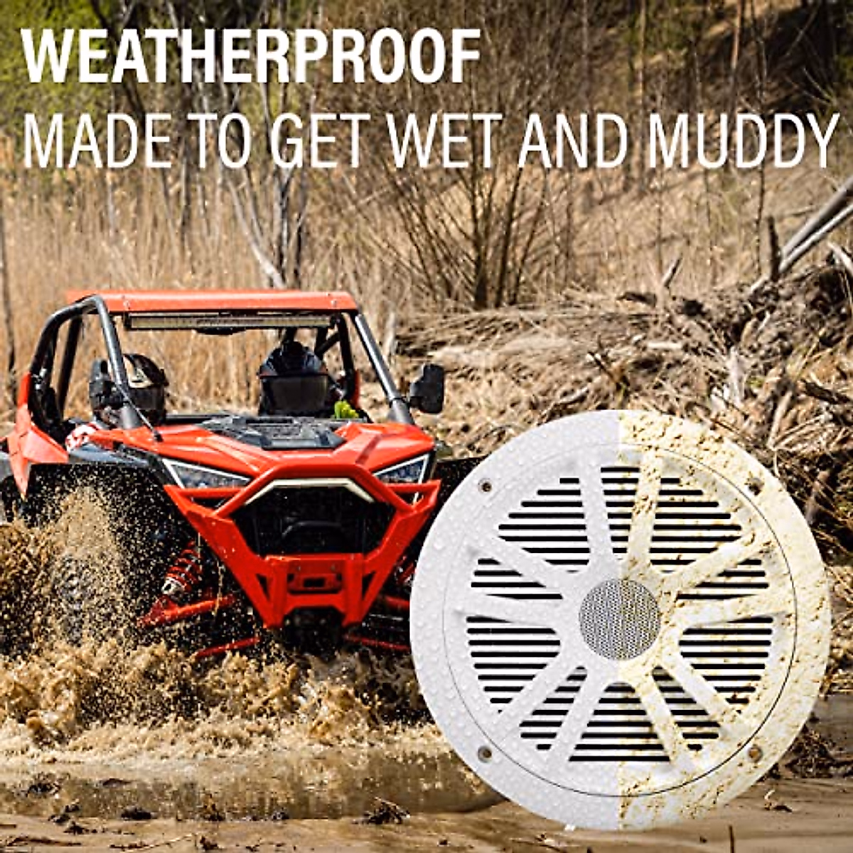 BOSS Audio Systems MG250W.64 Marine Speakers and Gauge Receiver (Built-in 4 CH Amplifier) Package – IPX6 Weatherproof, Bluetooth Audio, No CD, USB, Aux-in, 6.5 Inch Speakers, Full Range