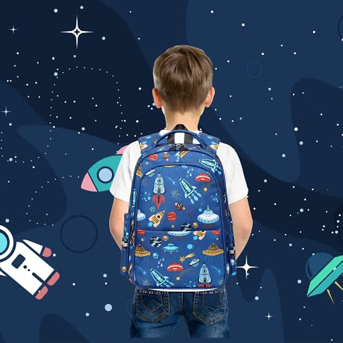 NaOHshp School Backpack for Boys, Cute Space Backpack for Kids Elementary Middle School Bag Bookbag