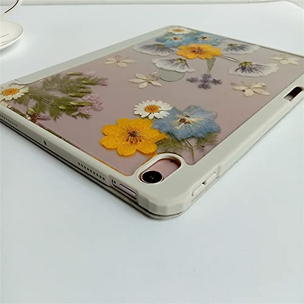 ManZePai Real Flower iPad Case with Pencil Holder for iPad Pro 11 Inch 12.9 Inch/iPad Air 3rd 4th 5th Gen/iPad 7th 8th 9th 10th Gen/Mini 6,Auto Wake/Sleep and Support Apple Pencil 2nd Gen Charging