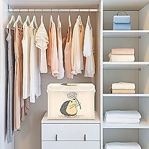Krafig Cartoon Retro Animal Hedgehog Foldable Storage Box Large Cube Organizer Bins Containers Baskets with Lids Handles for Closet Organization, Shelves, Clothes, Toys