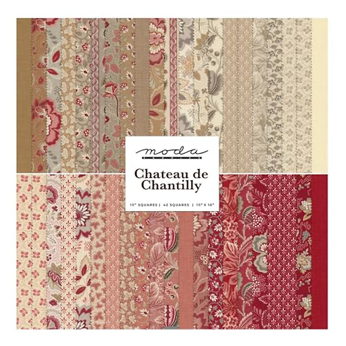 Moda, Jelly Roll, Chateau De Chantilly, Forty 2.5 inch Strips of Fabric