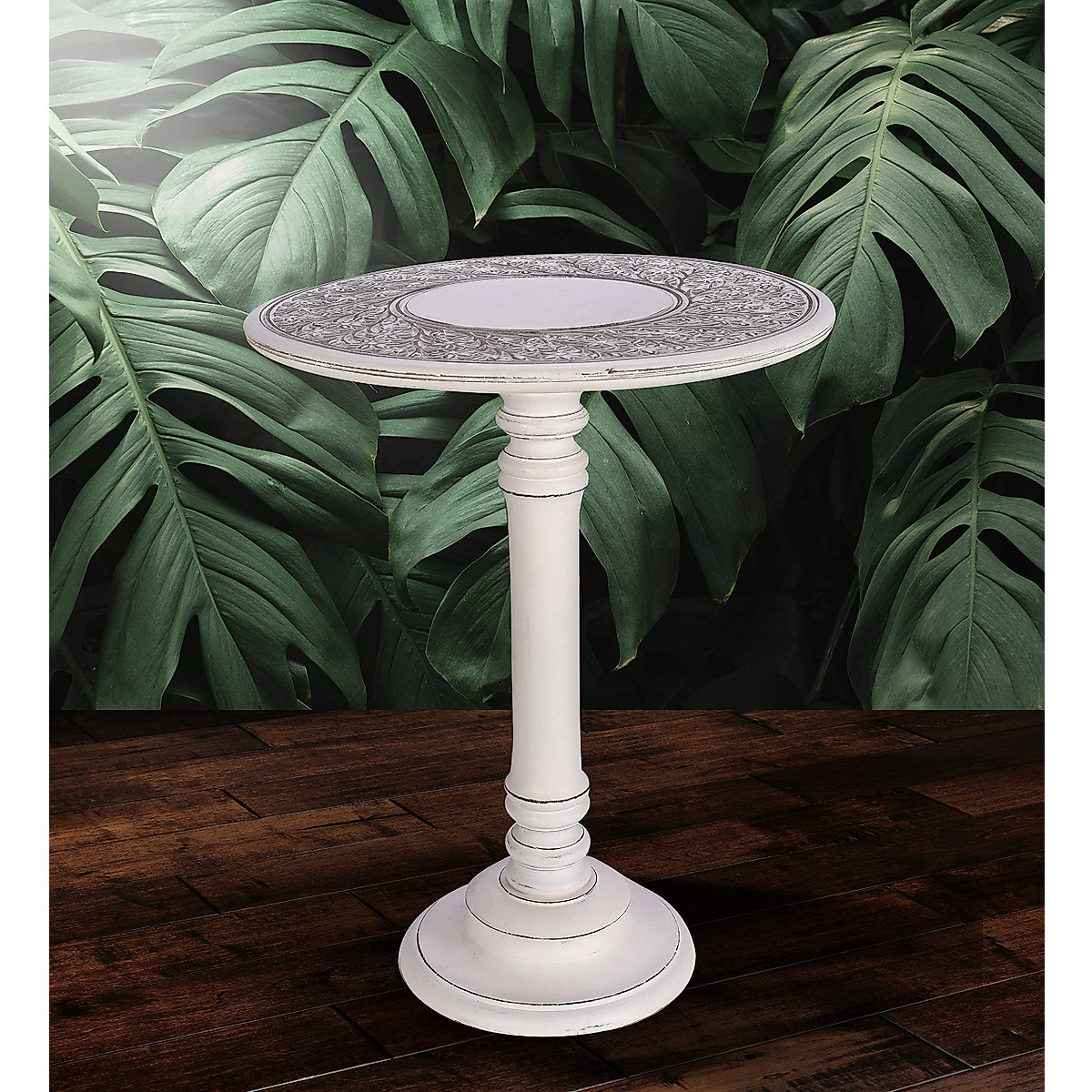 Round Side Table, Small Table, Side Table, Round End Table, End Table, Altar Table, Wood Accent Table, Coffee Table- Living Room End Table for Books and Plants- 18x22 Antique White