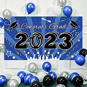 Bunny Chorus Graduation Decorations 2023 Party Backdrop Banner, Extra Large 71" x 40" Blue Black 2023 Photo Booth Props Decorations, Congrats Grad Home for Outdoor Indoor Supplies