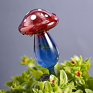 NiHome Mushroom Aqua Spike Self-Watering Bulb 2-Pack 10" Long Gradient Red Blue Hand-Blown Glass Globe Pot Plant Waterer for Home Indoor Outdoor Garden Patio Hanging Flower Automatic Irrigation System
