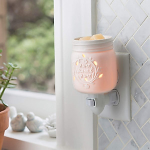 CANDLE WARMERS ETC Pluggable Fragrance Warmer- Decorative Plug-in for Warming Scented Candle Wax Melts and Tarts or Fragrance Oils, Mason Jar White Porcelain