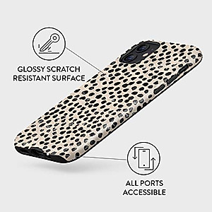 BURGA Phone Case Compatible with iPhone 12 - Hybrid 2-Layer Hard Shell + Silicone Protective Case -Black Polka Dots Pattern Nude Almond Latte - Scratch-Resistant Shockproof Cover