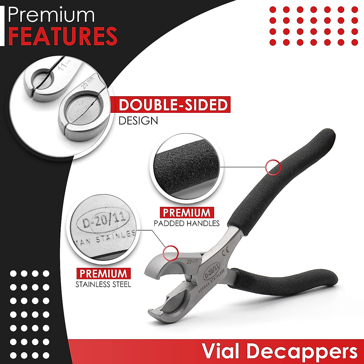 Scientific Labwares Vial Decapper and Crimper Pliers Set- Perfect for Decapping and Sealing 11mm and 20mm Vials and Bottles (13mm/20mm Decapper, 20mm Crimper)