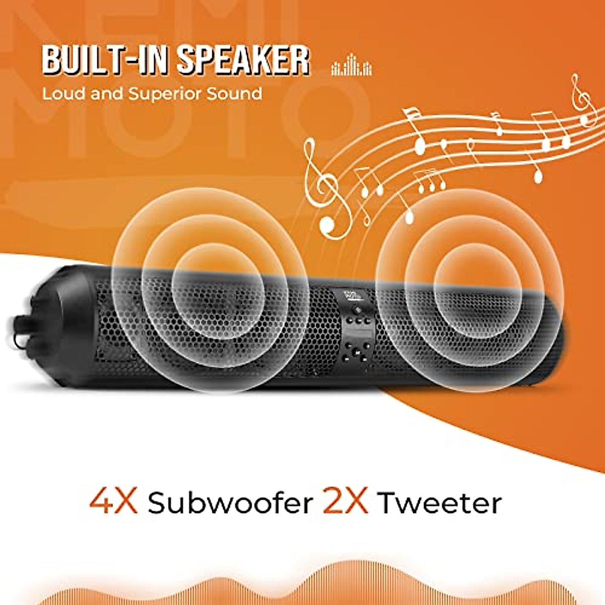 kemimoto UTV Soundbar SXS Sound Bar X3 Speaker- 28 Inches Wide, IPX5 Waterproof, Bluetooth Compatible, Amplified, USB, AUX Input, 4X Speakers, 2X Tweeters Adapt to 1.56"-2.25" Roll Bar