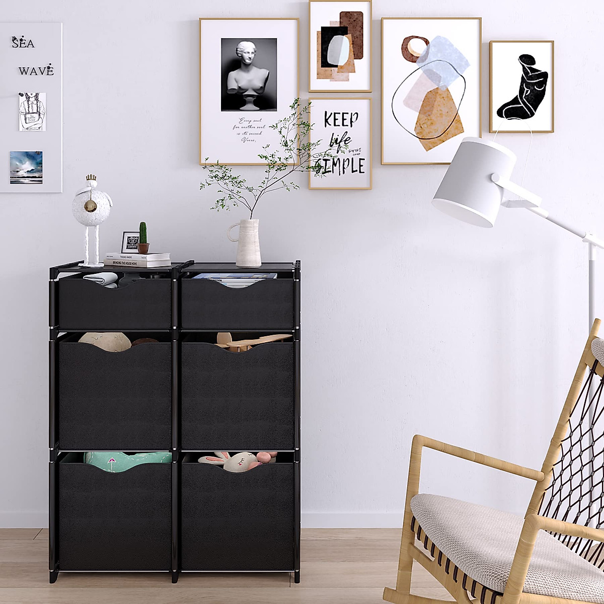 Dttwacoyh Closet Organizers and Storage Shelf Unit with 6 Storage Bins,Stackable Cube Storage Organizer,Drawer Organizers for Clothing,Book,Livingroom(Black)