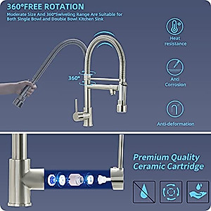 Fapully Pull Down Kitchen Faucet with Lock Sprayer,Single Handle Spring Stainless Steel Kitchen Sink Faucet Brushed Nickel