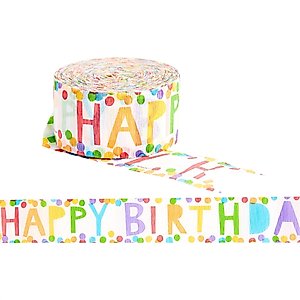 Vibrant Rainbow "Happy Birthday" Printed Crepe Streamers - 81' (1 Count) - Perfect for Birthday Celebrations