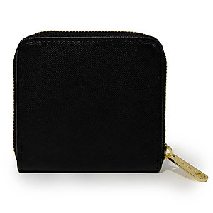 Disney Wallet, Square Zip Around, Disney Signature D Logo Faux Pearl Gold, Black Vegan Leather