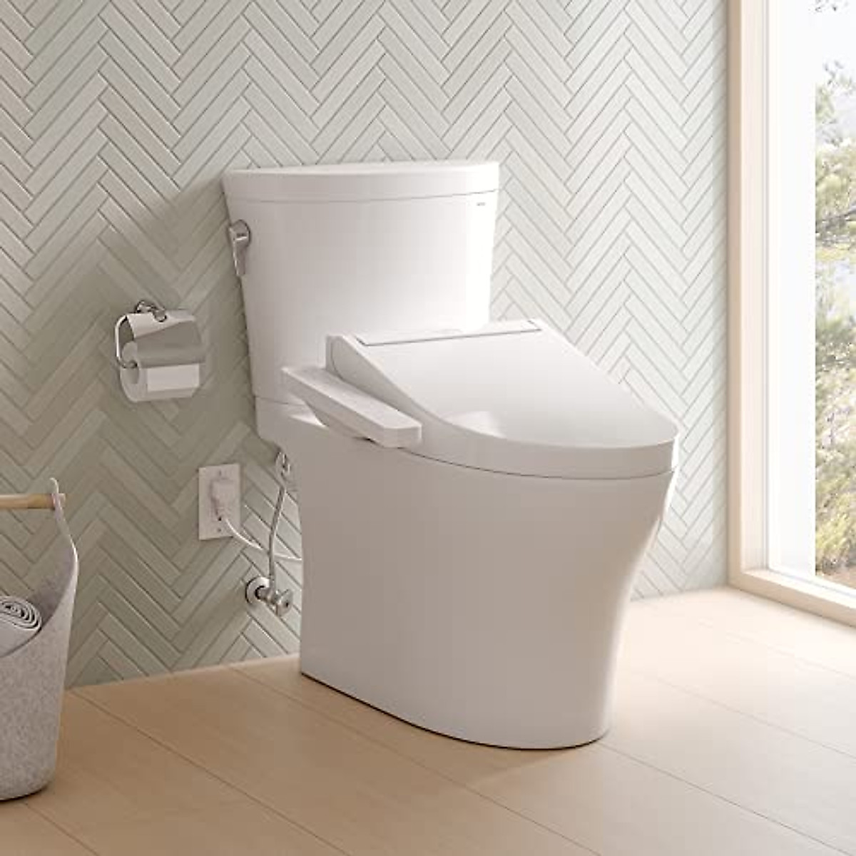 Aquia IV Arc 2-piece 0.9/1.28 GPF Dual Flush Elongated Comfort Height Toilet in. Cotton White C2 Washlet Seat Included
