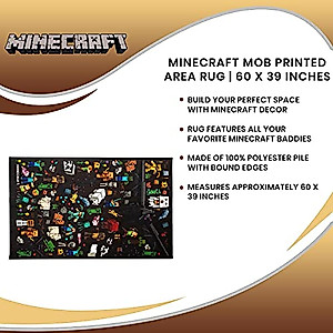 Minecraft Mob Printed Area Rug | Indoor Floor Mat, Accent Rugs For Living Room and Bedroom, Home Decor For Kids Playroom | Video Game Gifts And Collectibles | 60 x 39 Inches