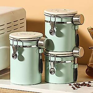 CHICIRIS Food Canister, Coffee Bean Container, Coffee Canister Mint Green Food Grade Stainless Steel Airtight Coffee Container with Scoop Date Wheel for Tea Nuts (1.5L)