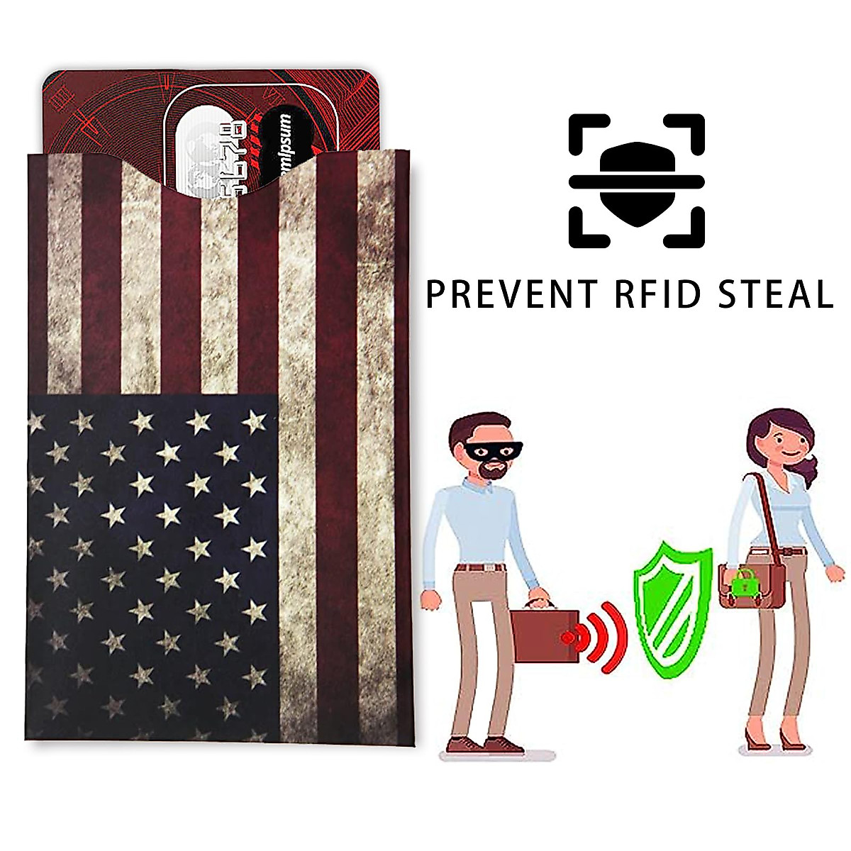 RFID Blocking Sleeves (10 RFID Blocking Sleeves, 5 Unique Designs) Identity Theft Protection Travel Case Set (American Element) (Side Load)