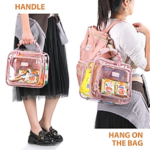 BORMELUN ® Large Pink Clear Lunch Bags for Girls,See Through Plastic Lunch Box，Tote Handle for Women,Office,School Picnic(11x9x6 inches)