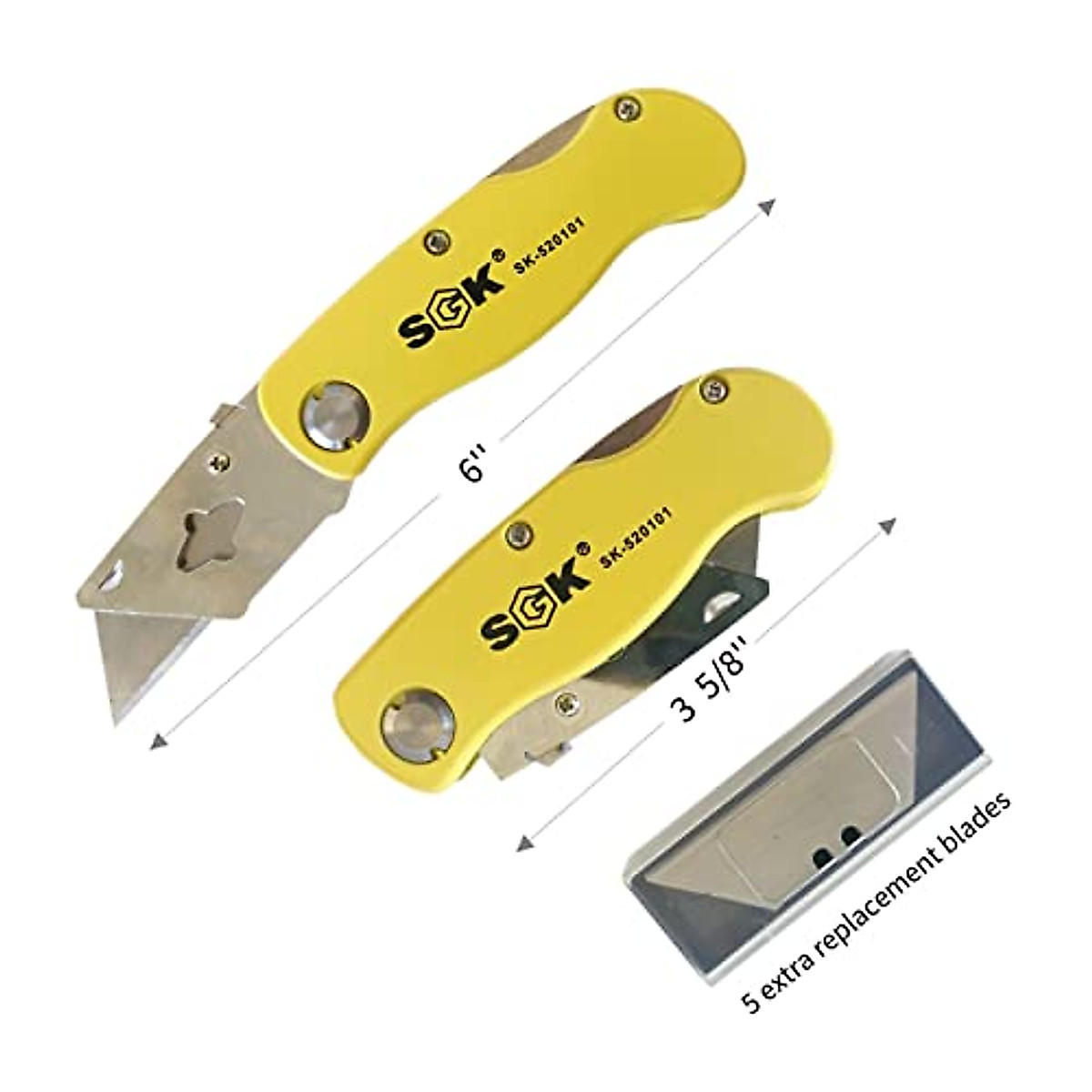 Folding Utility Knife, EDC Utility Knife, Pocket Utility Knife, Heavy Duty Box Cutter, Foldable Sure-Grip Box Opener Knife with extra 5 Pieces SK-5 Blades